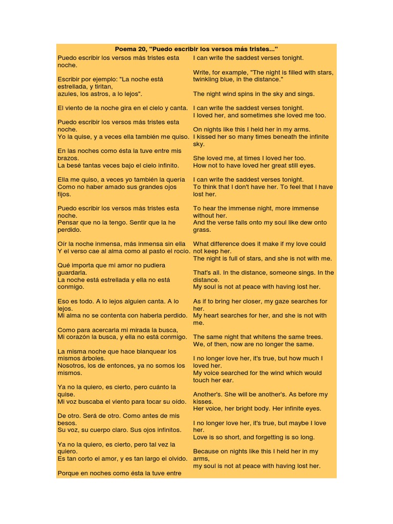 Poema 20 Pablo Neruda.... | PDF