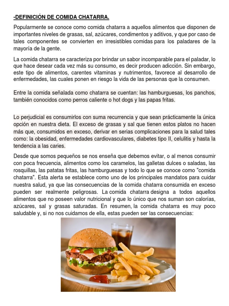 Los graves daños a la salud que causa el consumo excesivo de comida chatarra | PDF | Comida ...