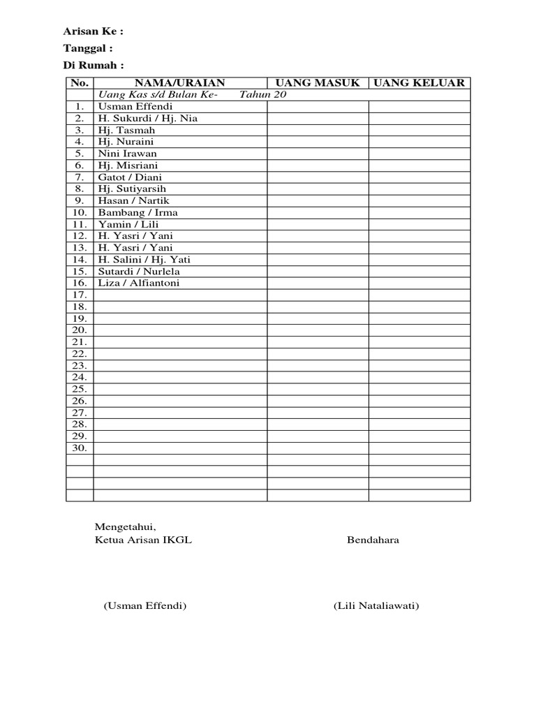 Format Lembar Arisan 1 | PDF