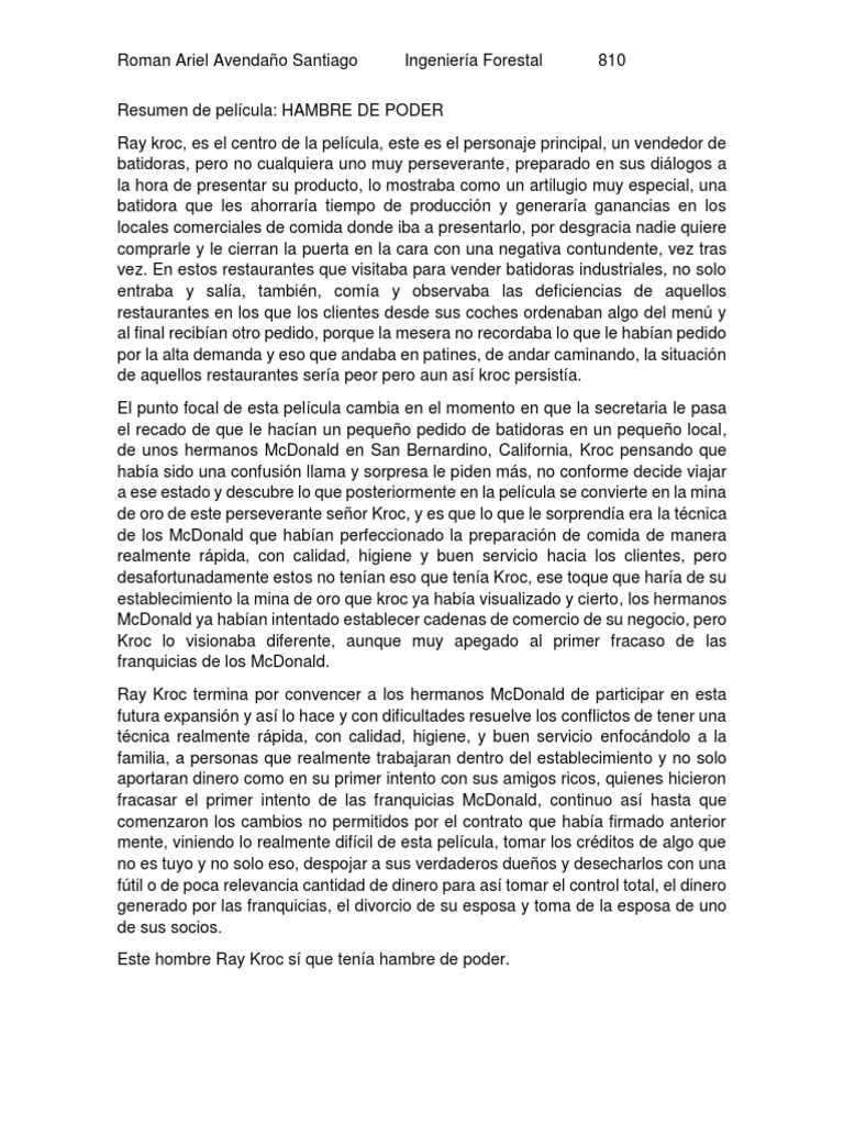 Resumen de "Hambre de Poder" | PDF | Franquiciamiento | Ocio