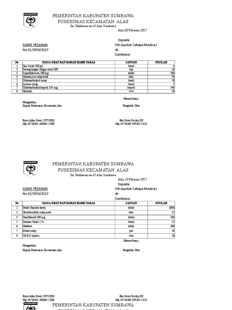 Surat Pesanan Ke Apotek | PDF