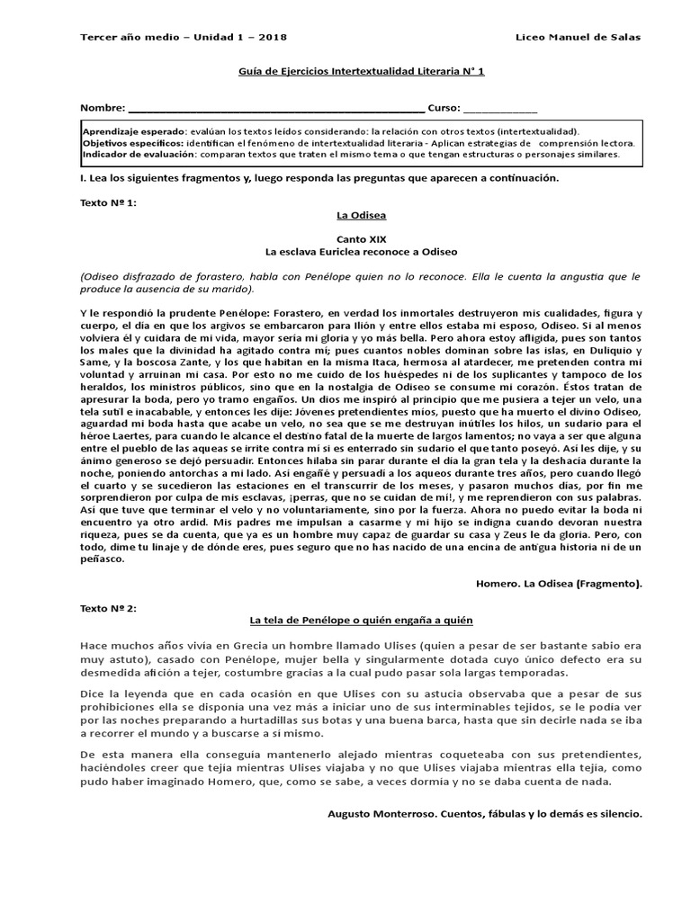 Intertextualidad en La Odisea y Monterroso | PDF | Odiseo | Odisea