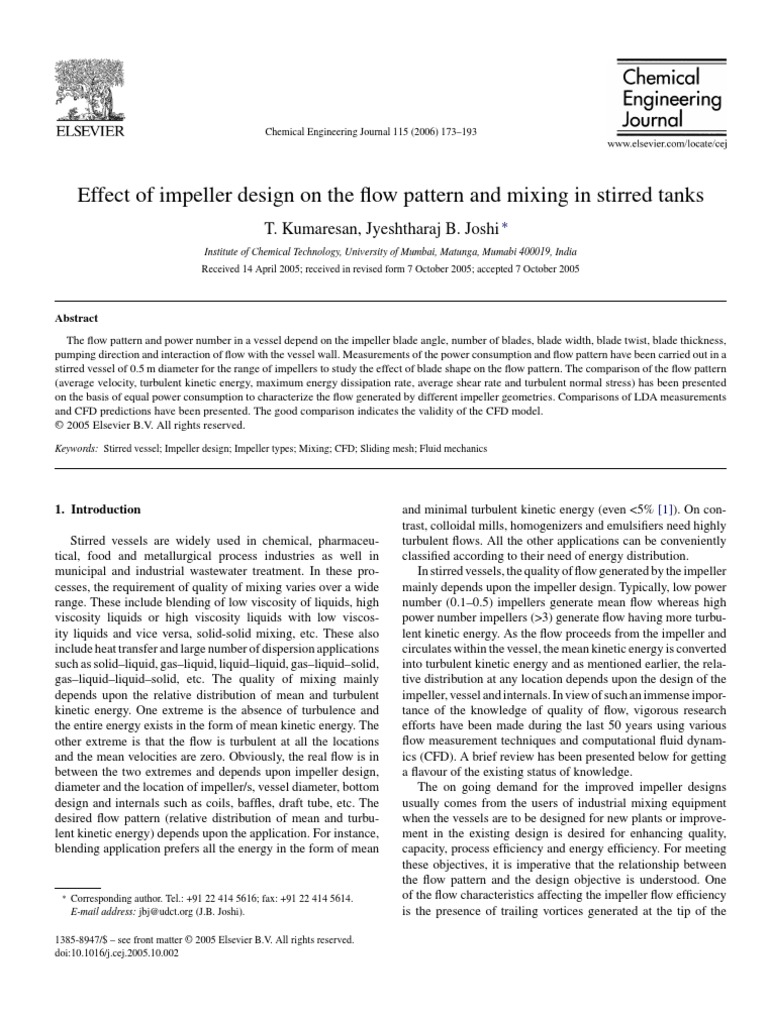 Effect of Impeller Design On The Flow Pattern and Mixing in Stirred ...