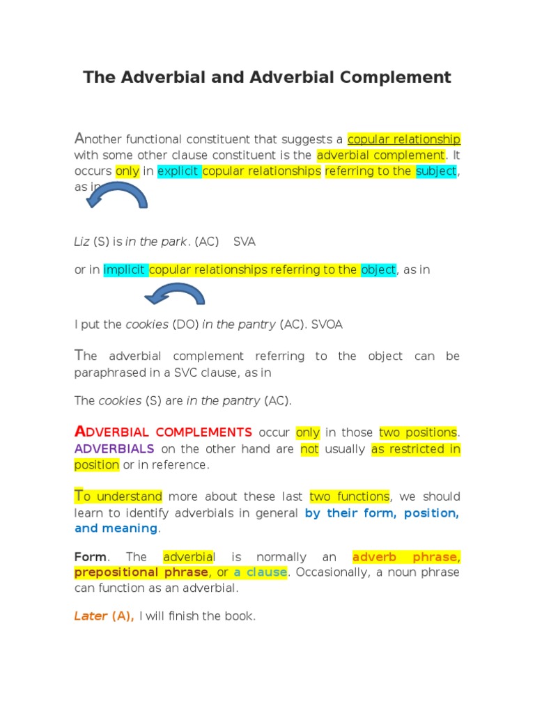 Gra Aclaración The Adverbial and Adverbial Complement | PDF | Phrase ...