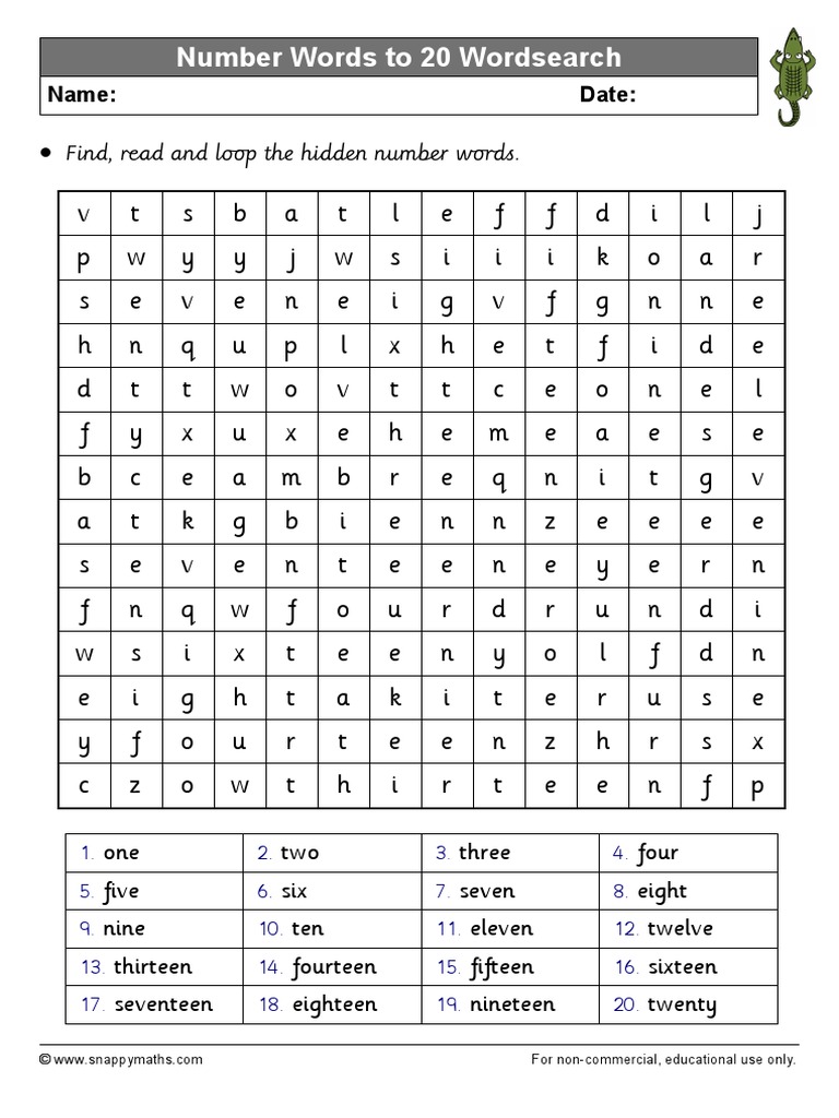 Numbers To 20 Word Search 2018 | PDF