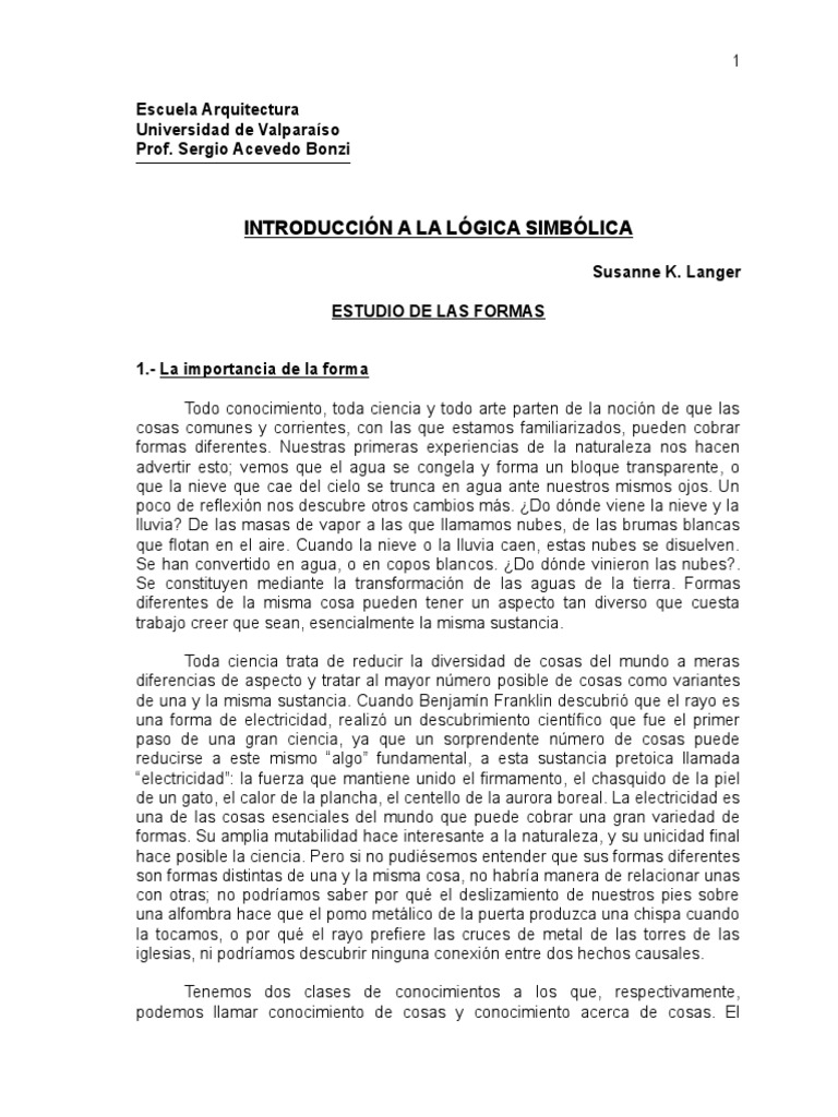Introducción A La Lógica Simbólica SUSAN LANGER PDF | PDF | Formas ...