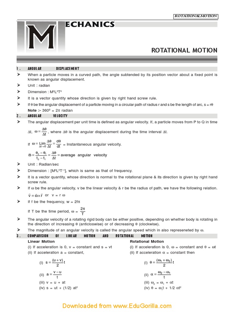ROTATIONAL MOTION GUIDE | PDF | Rotation Around A Fixed Axis | Torque