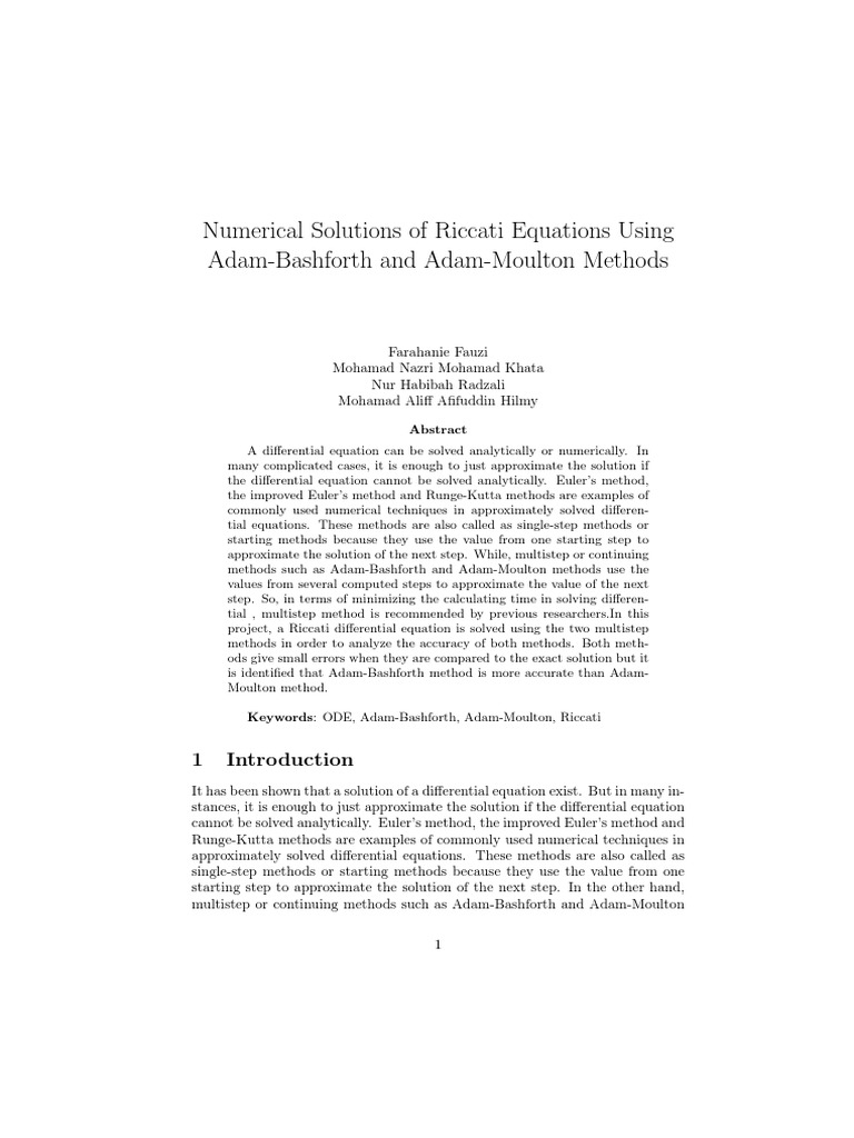 Riccati Equation Solutions via Adams Methods | PDF | Logical Truth ...