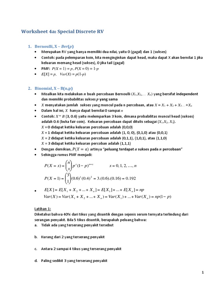 Worksheet 4a Special Discrete RV 5 Plus | PDF