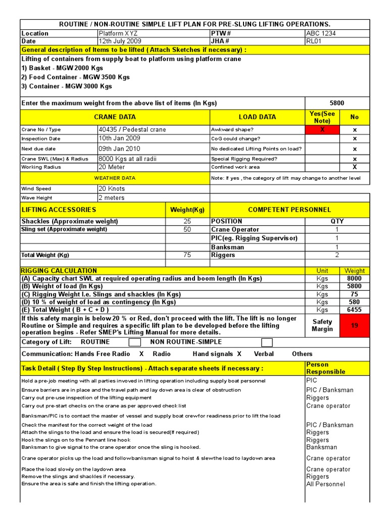 Routine Lift Plan-Crane | PDF | Crane (Machine) | Elevator