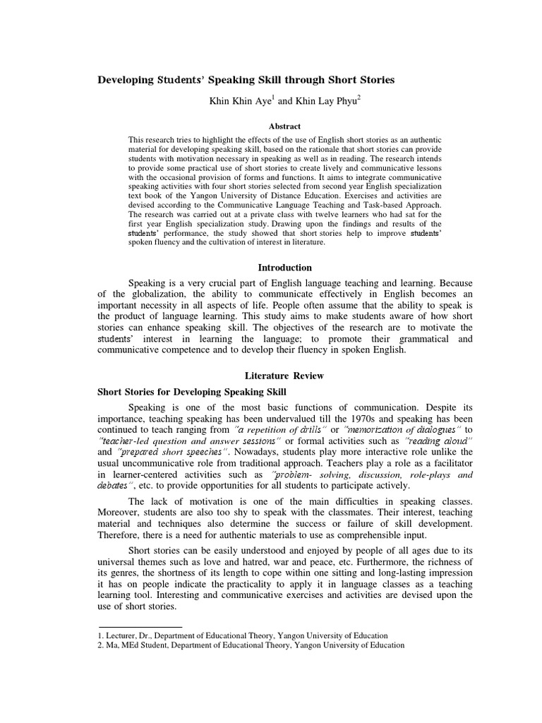 Developing Students' Speaking Skill Through Short Stories | PDF ...
