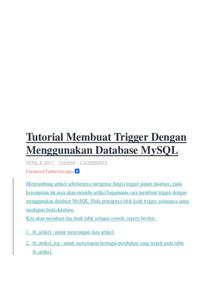 Tutorial Membuat Trigger Dengan Menggunakan Database MySQL | PDF