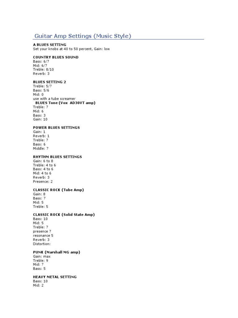 Guitar Amp Settings for Popular Music Styles and Artists | PDF | Heavy ...