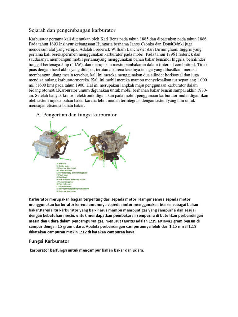 Sejarah Dan Pengembangan Karburator | PDF