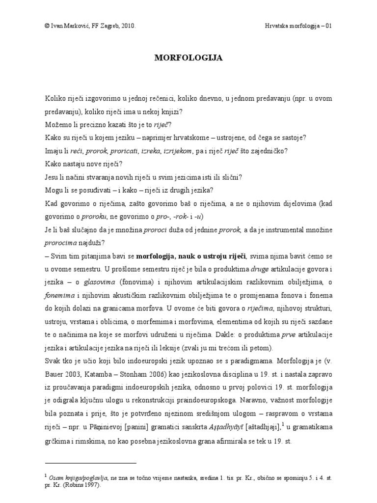 Morfologija HR - 01 - Uvod | PDF
