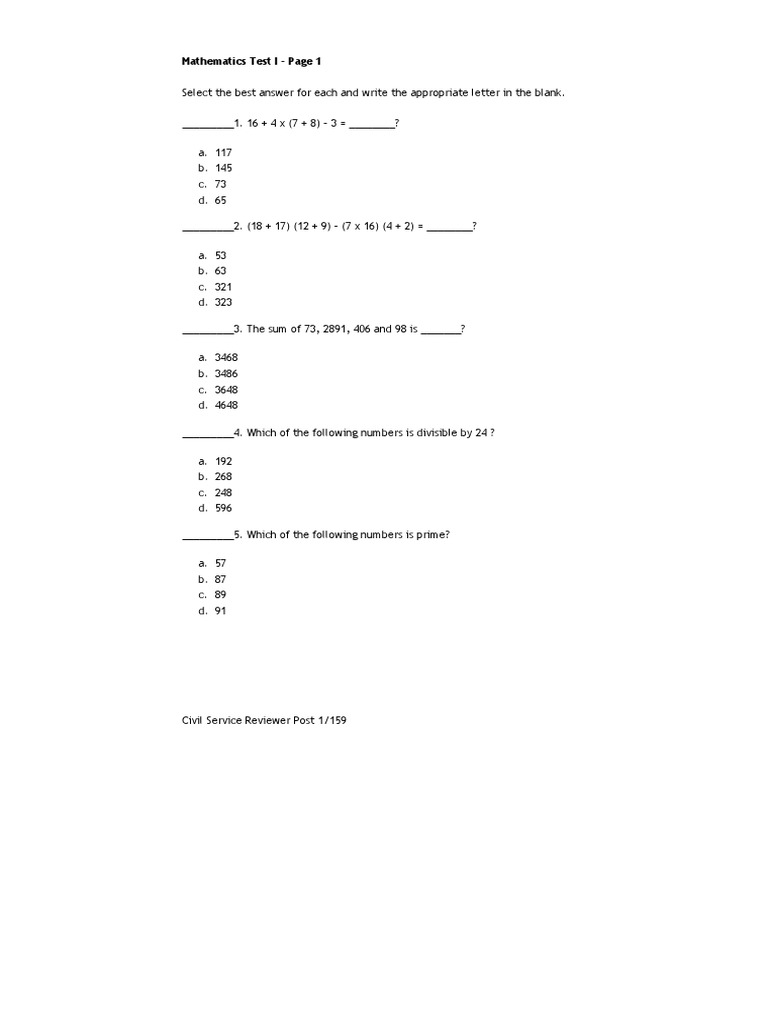 Cse Reviewer - Math | PDF | Volume | Teaching Mathematics