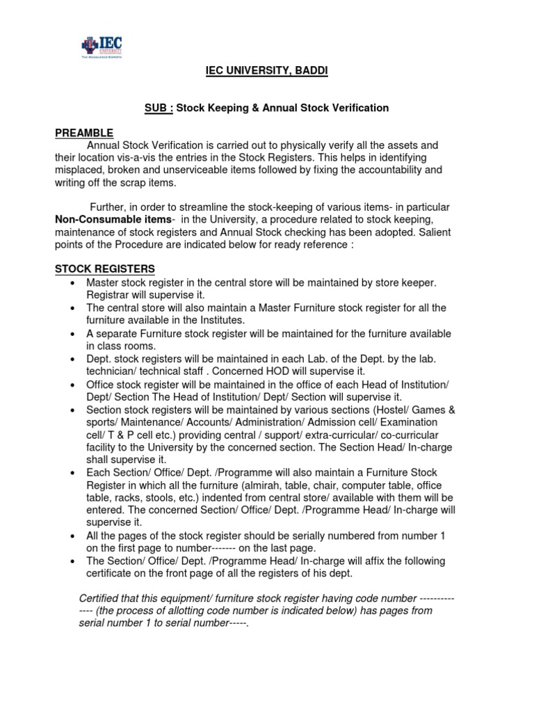 Stock Keeping and Annual Stock Verification | PDF | Intellectual Works ...