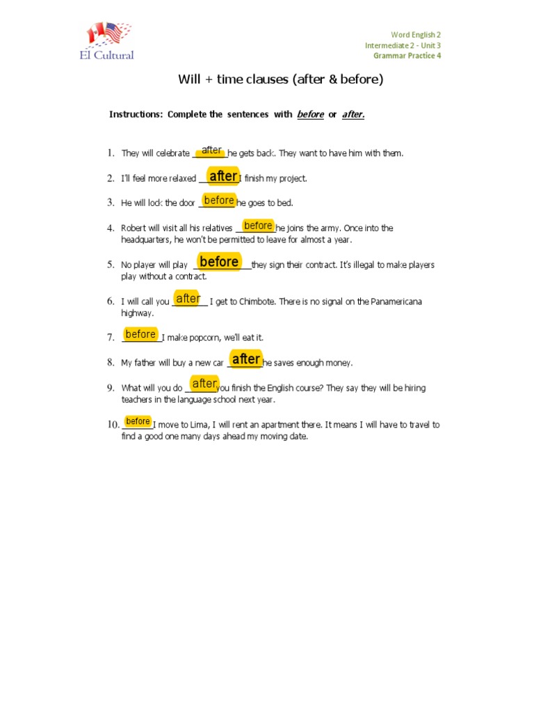 Will + Time Clauses Practice | PDF
