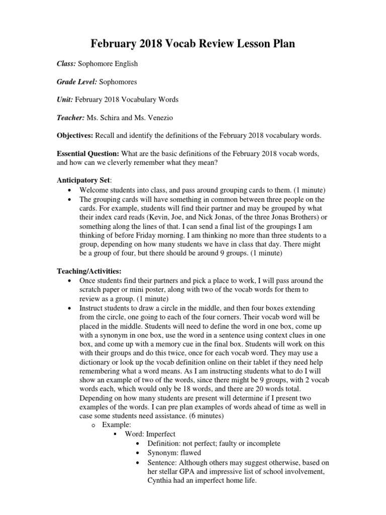 Vocab Lesson Plan | PDF | Vocabulary | Word