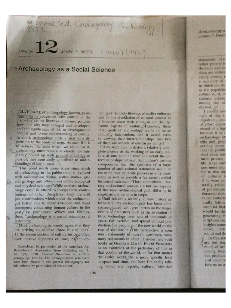 Deetz 1977 Archaeology As Social Science | PDF