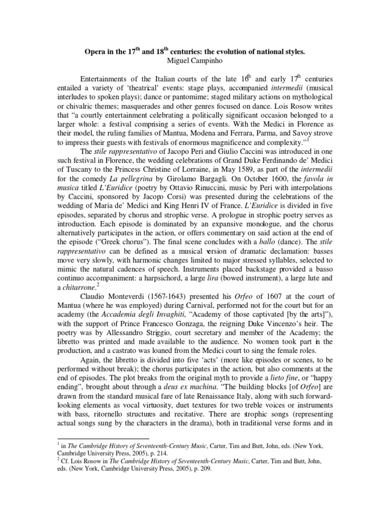 Evolution of 17th Century Opera | PDF | Opera | Aria