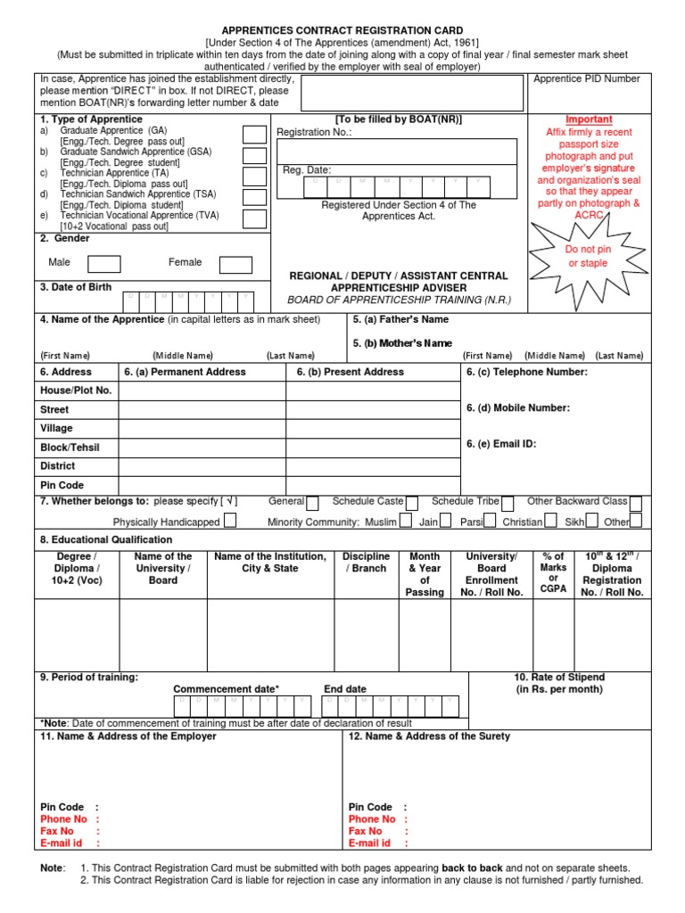 Apprentices Contract Registration Card | PDF | Apprenticeship | Guarantee