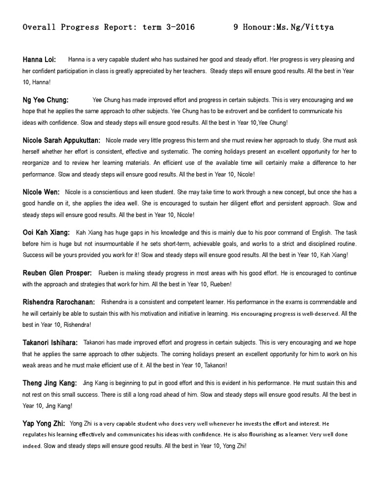 Overall Progress Rep Y9 T32016 | PDF | Applied Psychology | Action ...