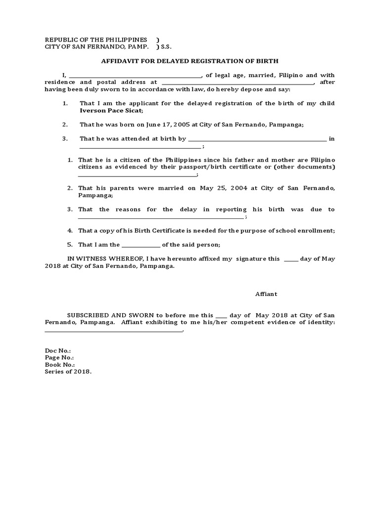 Affidavit For Delayed Registration of Birth | PDF