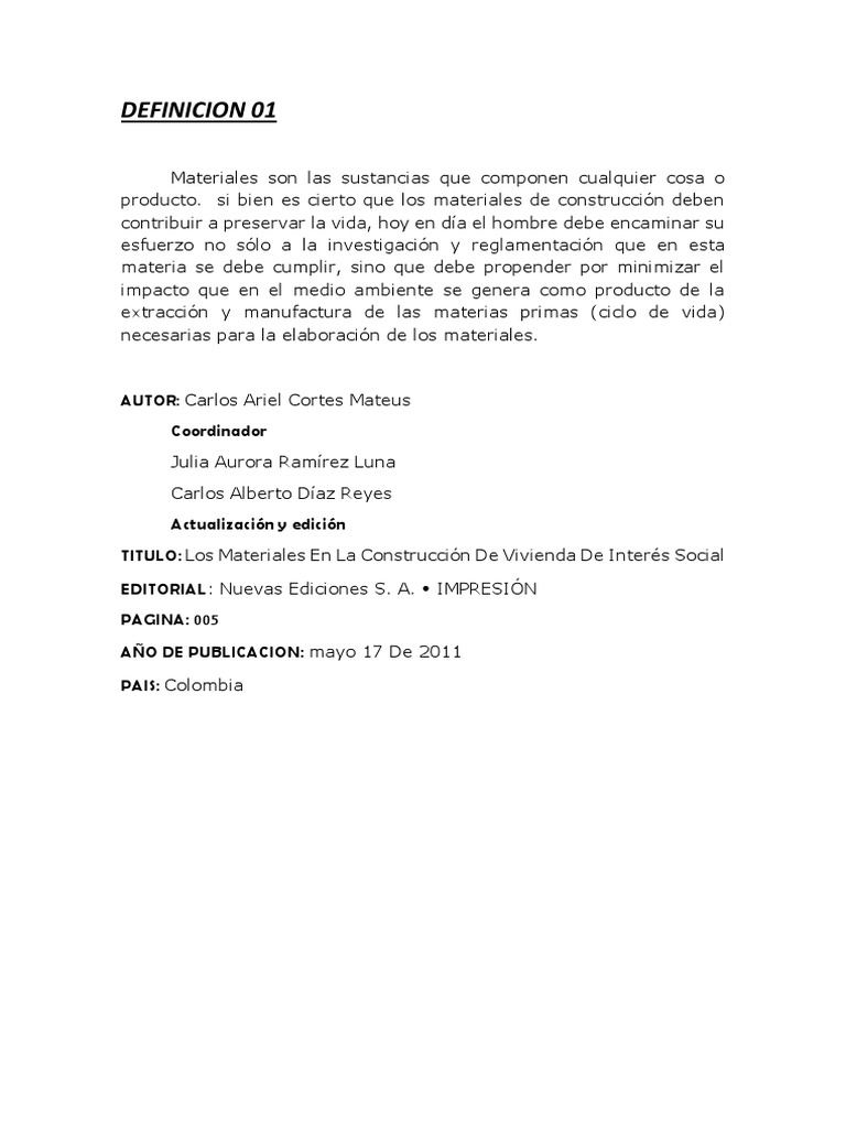 Definicion de Materiales de Construccion | PDF | Materiales de ...