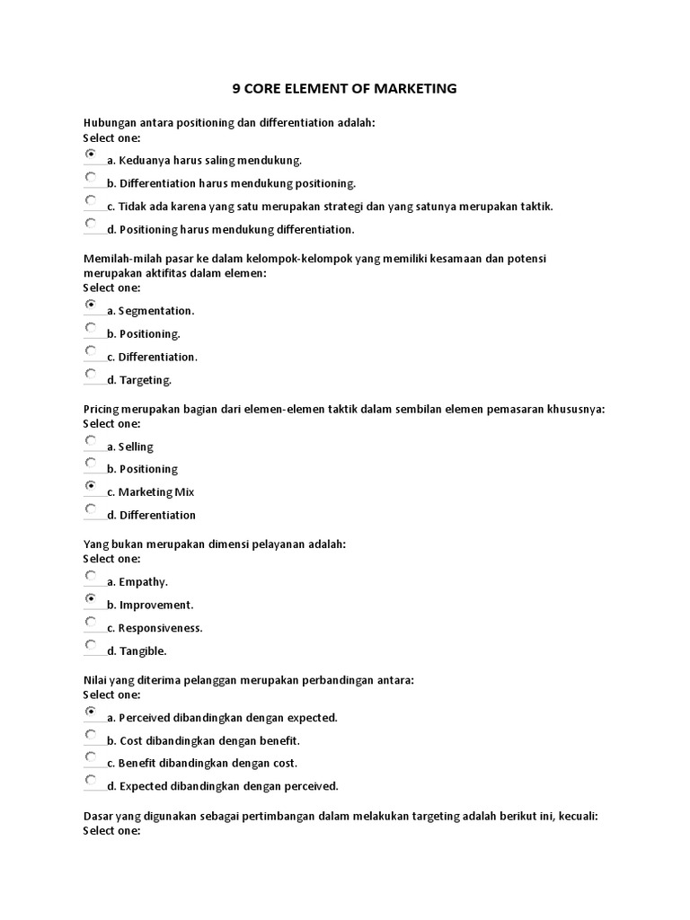 9 Core Element of Marketing | PDF