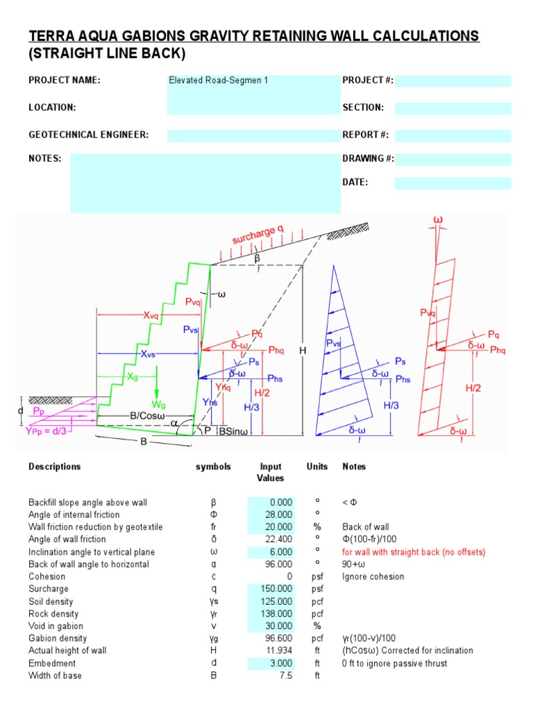 Gabion Gravity Wall Design Calculations | PDF | Geotechnical ...