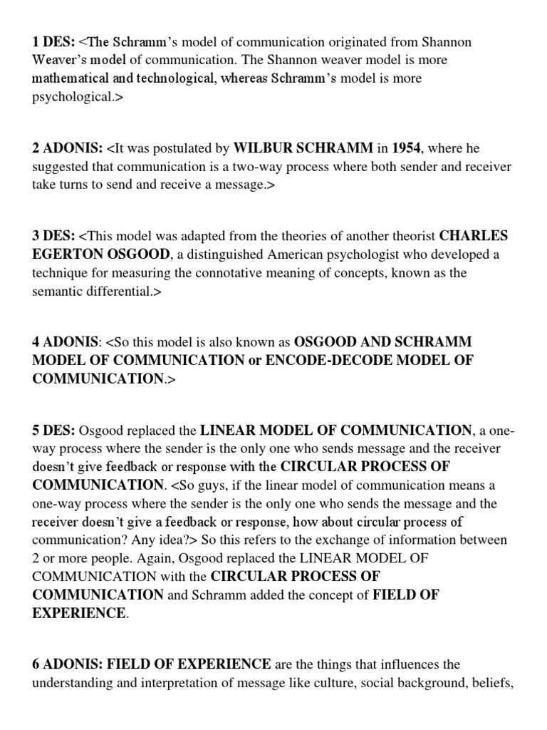 Schramm's Model (Report 1) (Oral Communication) | PDF | Communication ...