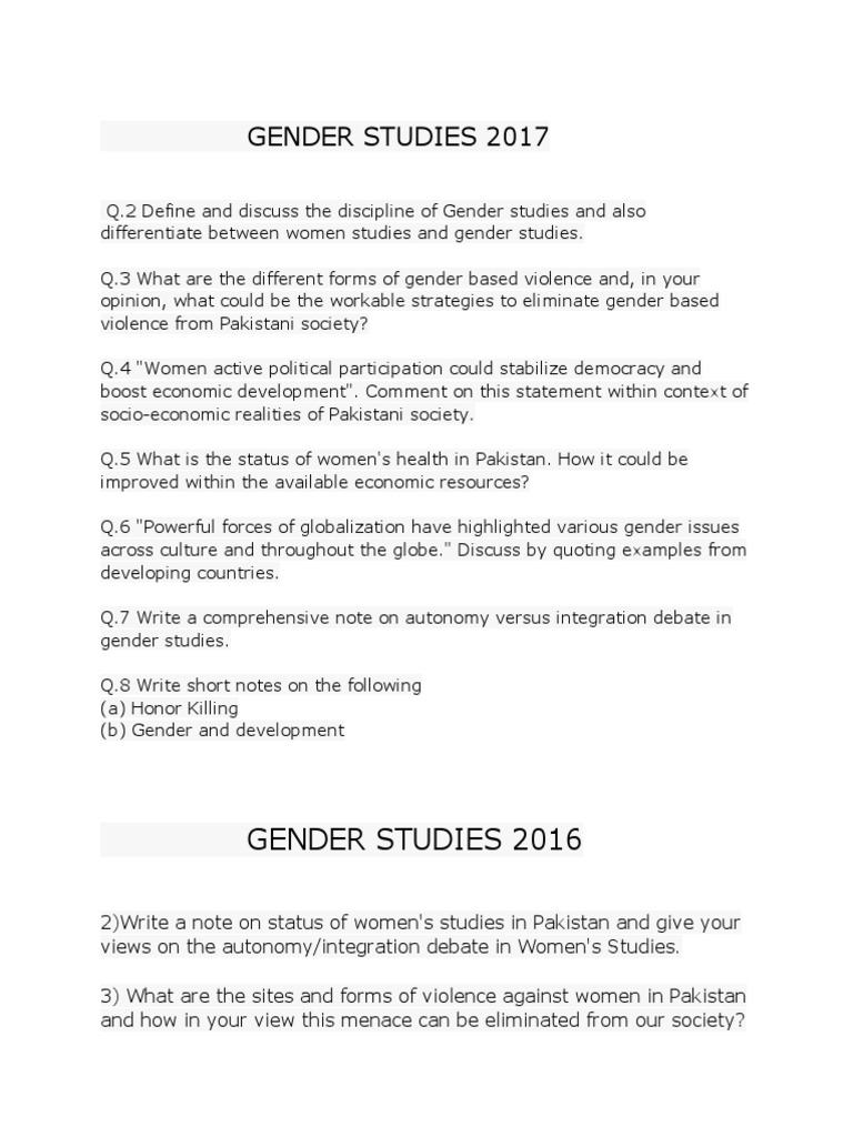 Gender Studies Past Paper | PDF