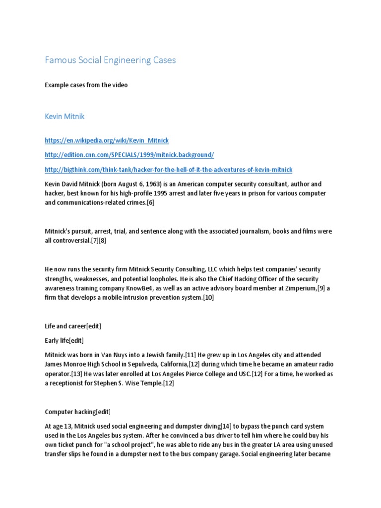 Famous Social Engineering Cases | PDF | Prison | Crime Thriller