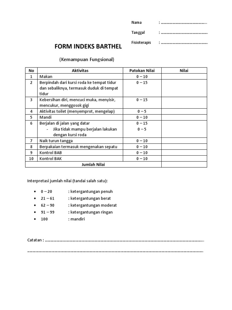 Form Indeks Barthel | PDF