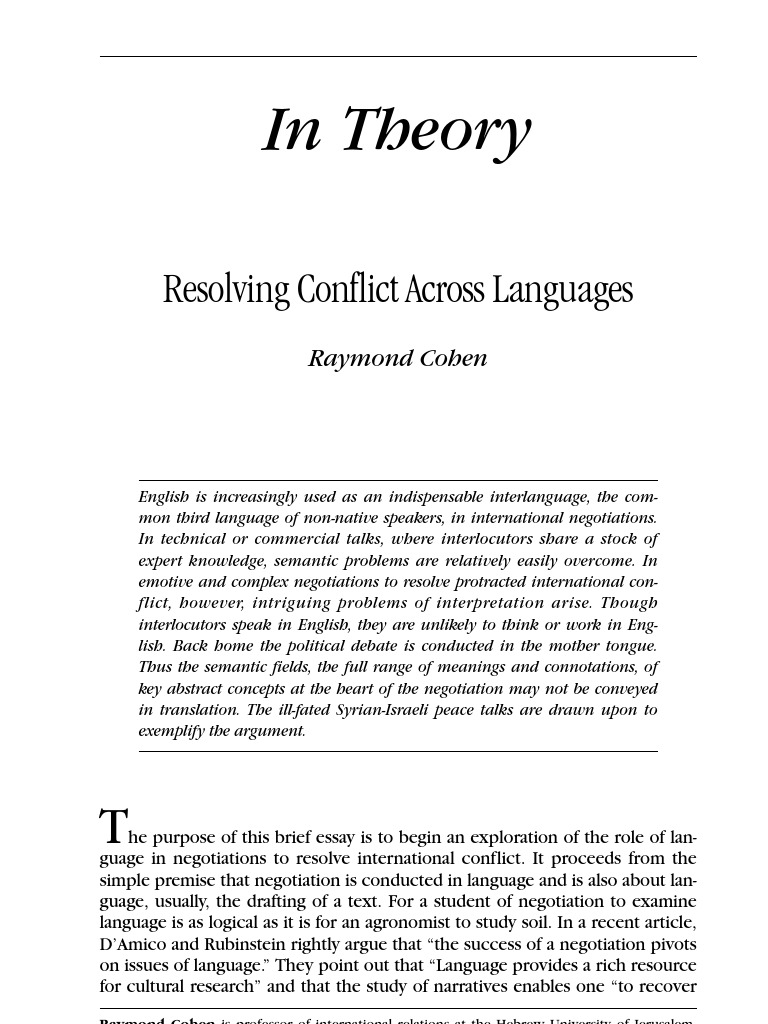 In Theory: Resolving Conflict Across Languages | PDF | Negotiation | Peace