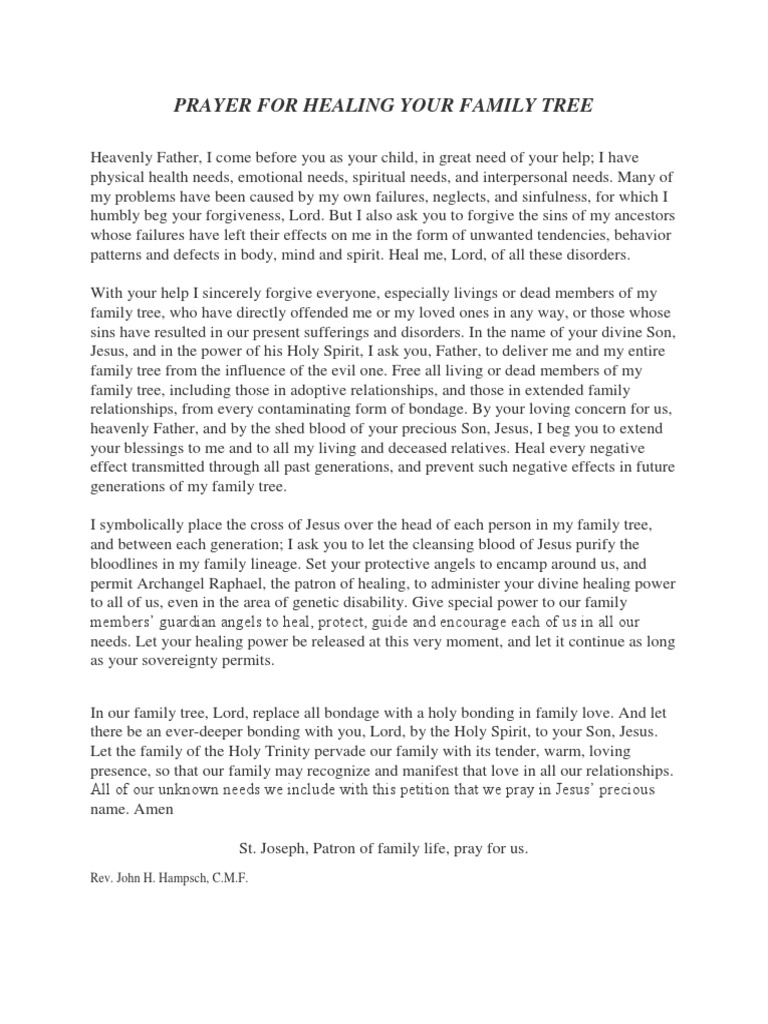 Prayer For Healing Your Family Tree 10-9-121 | PDF | Sin | Forgiveness