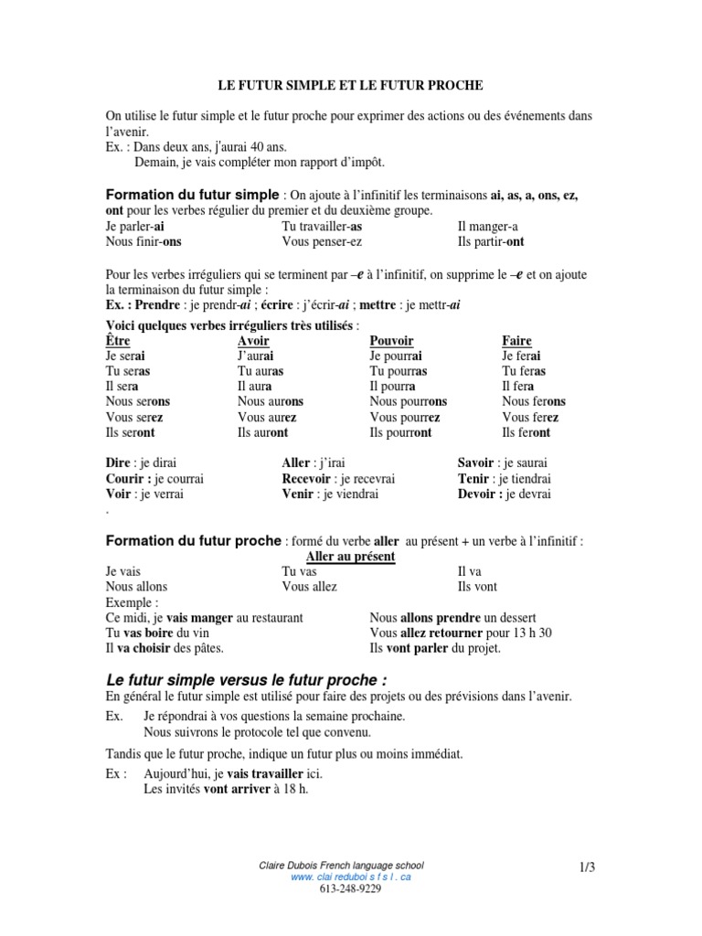 Futur Simple Et Futur Proche PDF | PDF | Verbe | Langues