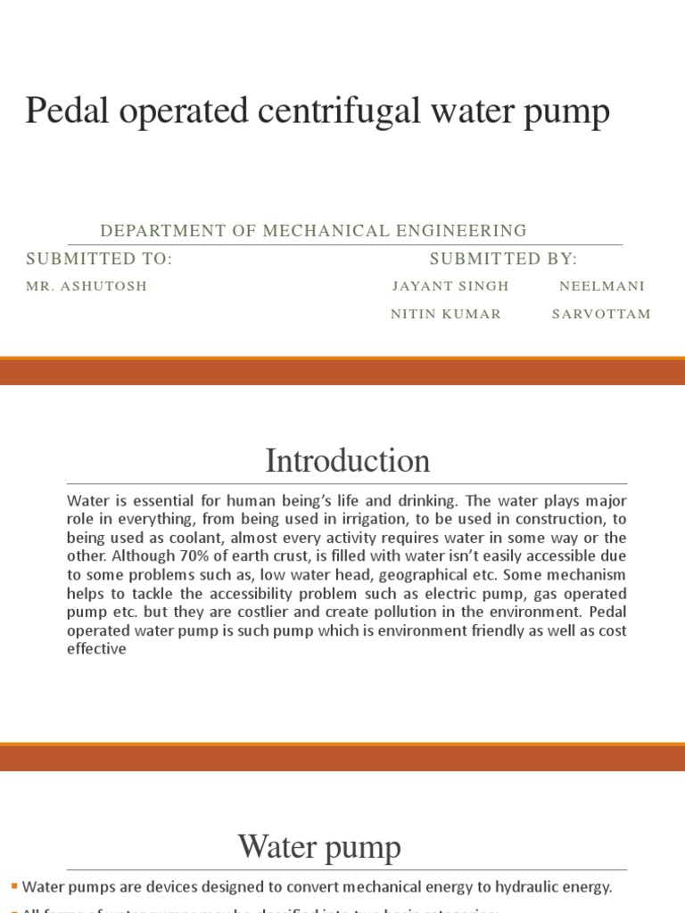 Pedal Operated Centrifugal Water Pump | PDF | Pump | Mechanical Engineering