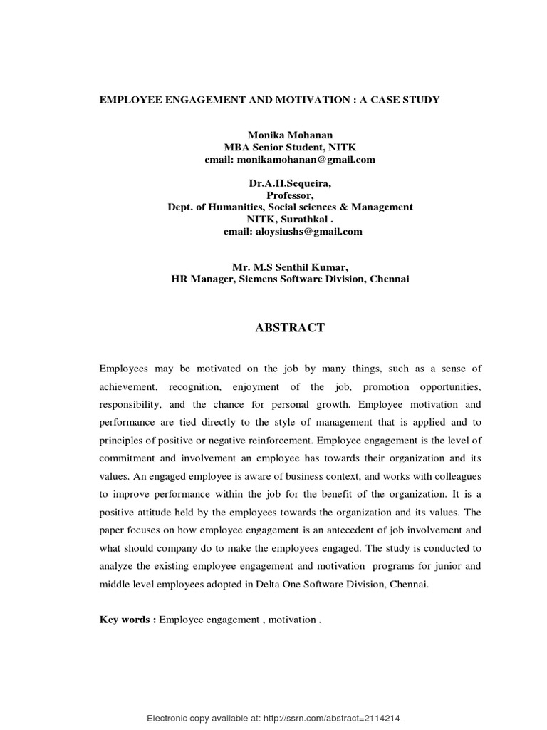 Employee Engagement and Motivation A Case Study | PDF | Statistical ...