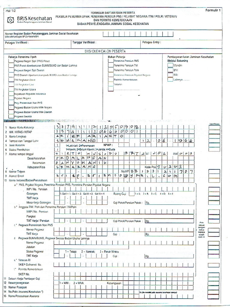 Contoh Pengisian Form BPJS Kesehatan 23082017 | PDF