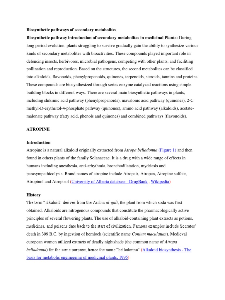 Atropine Bio Synthesis | PDF | Alkaloid | Biosynthesis