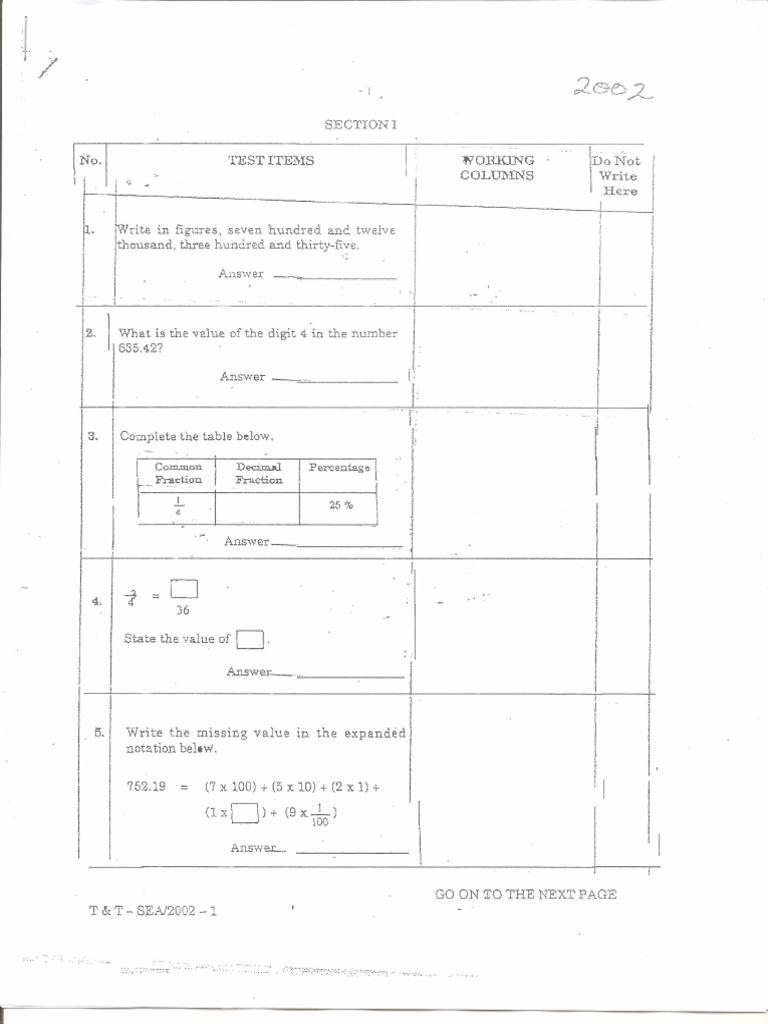 SEA Maths 2002 | PDF