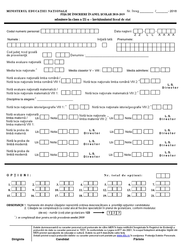 Fisa Admitere 2018 PDF | PDF