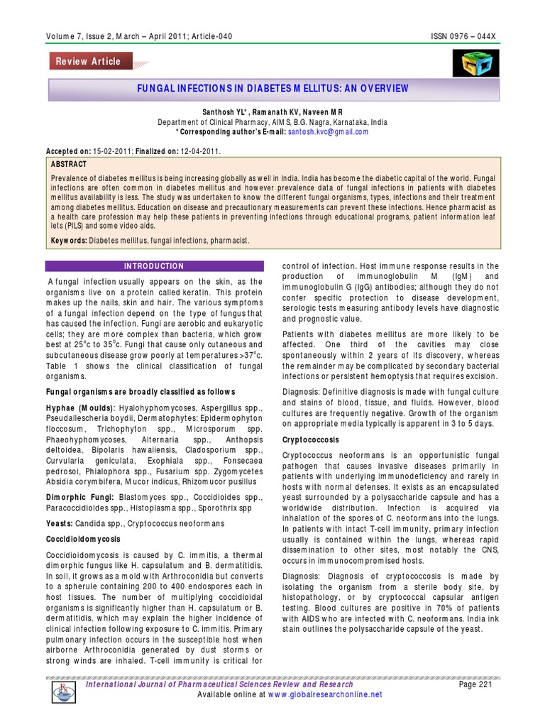 Fungal Infections in Diabetes Mellitus: An Overview: Review Article ...