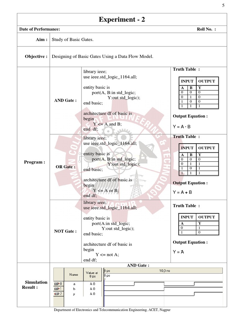 Experiment - 2: Aim: Study of Basic Gates | PDF | Logic Gate ...