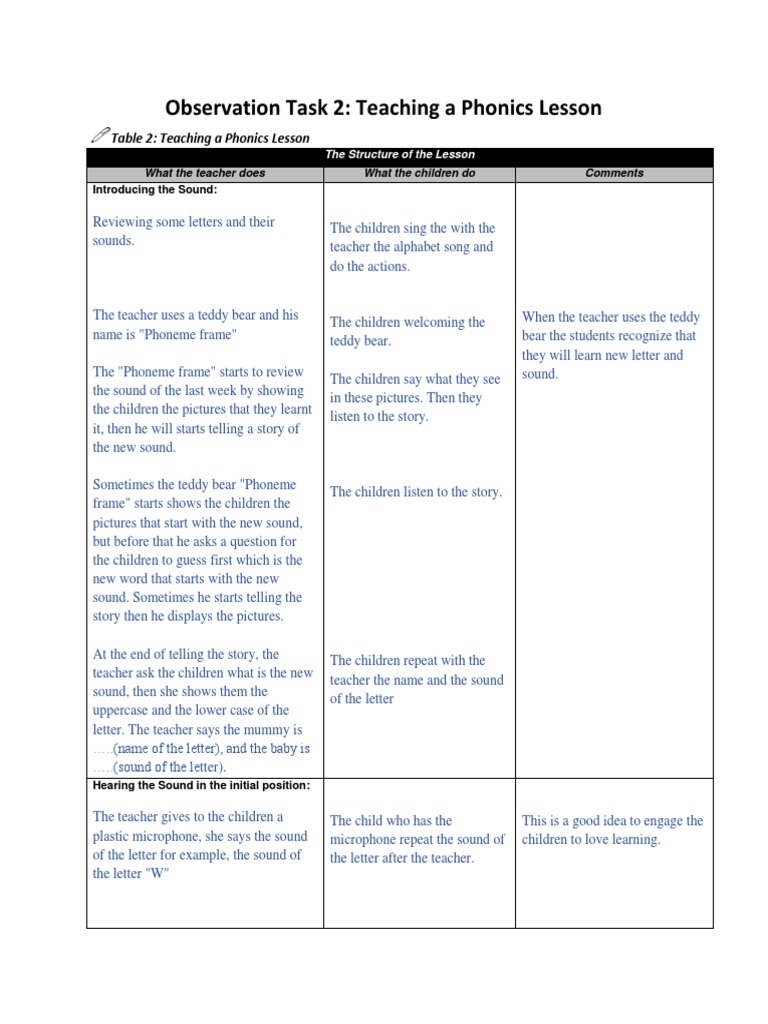 Observation Task 2 | PDF | Phonics | Change