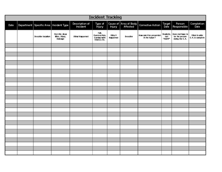 Incident Tracking Spreadsheet Pdf