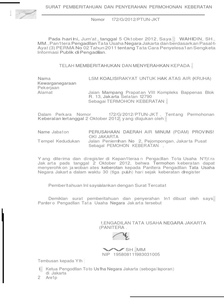 Surat Pemberitahuan Keberatan Pdam Ptun 1 728