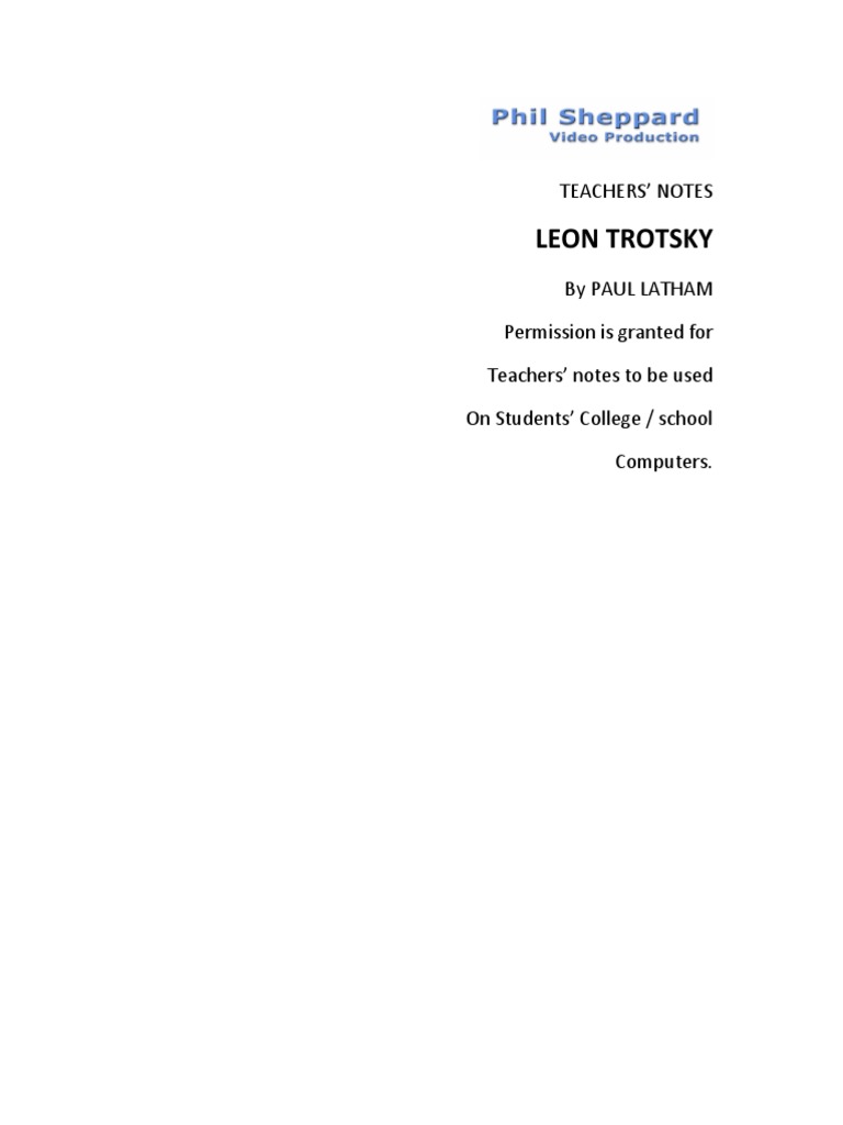 Trotsky Teachers Notes | PDF | Leon Trotsky | Vladimir Lenin